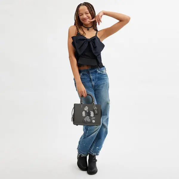【本物・希少】COACHコーチローグ25ハンドバッグPOPEYEポパイ3way Coach Rogue 25 Popeye Applique Leather Bag In Silver/Grey Multi